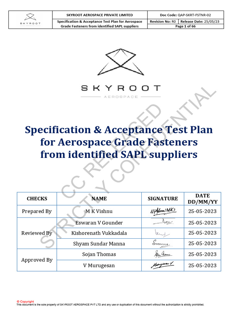 Specification & Acceptance Test Plan for Aerospace Grade Fasteners ...