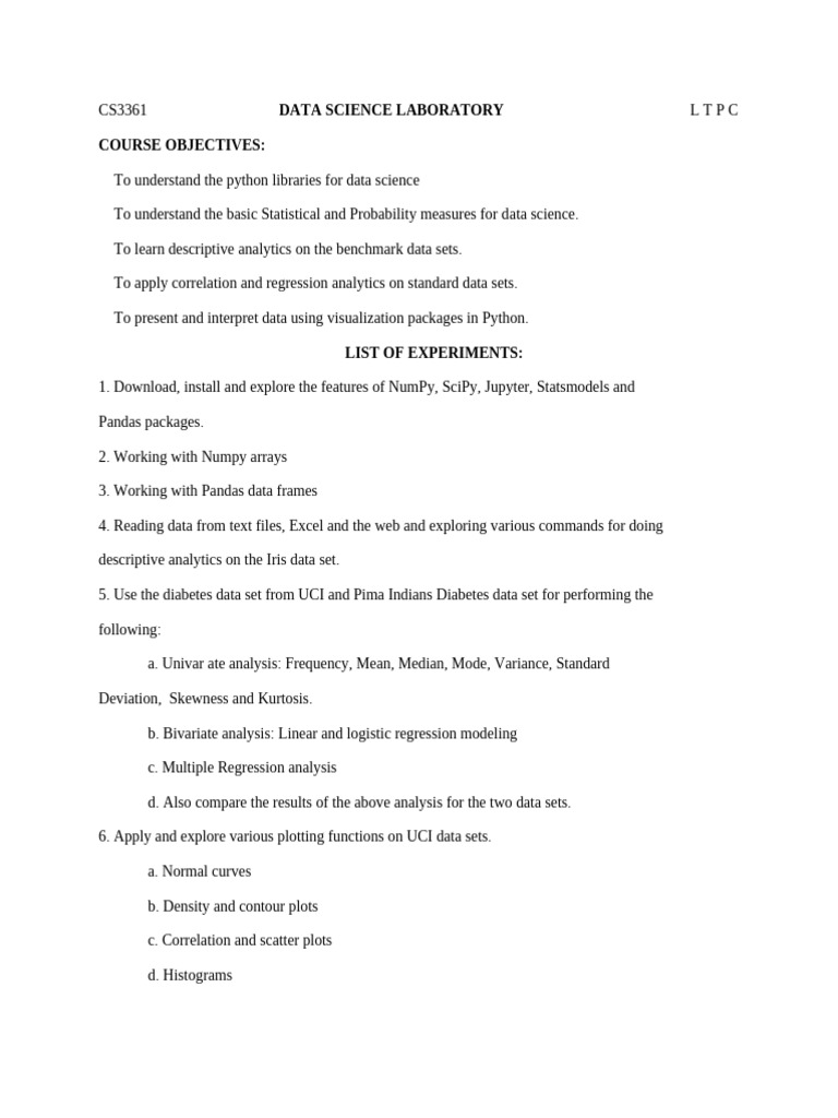 Data Science Laboratory | PDF