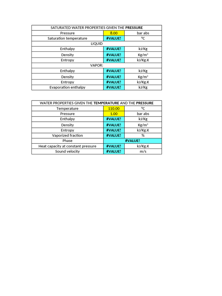 Steam Table Calculations - XLSM | PDF