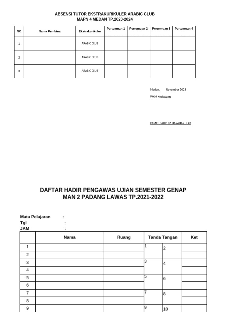Absensi Pembina Ekskul Mapn | PDF