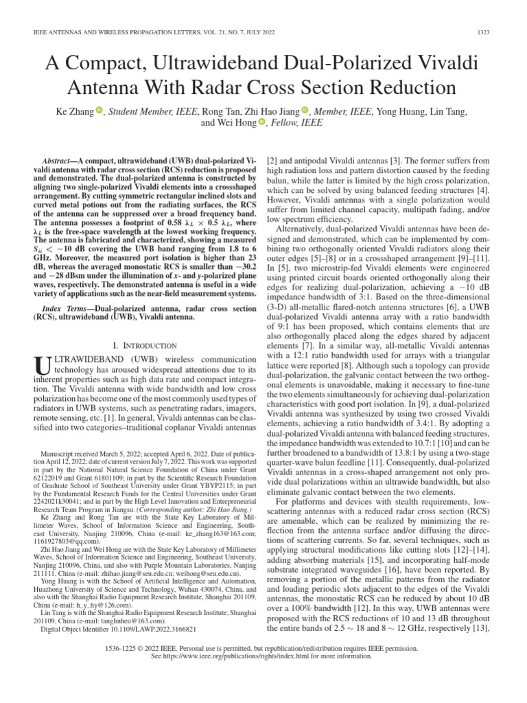 A Compact Ultrawideband Dual-Polarized Vivaldi Antenna With Radar Cross Section Reduction | PDF ...