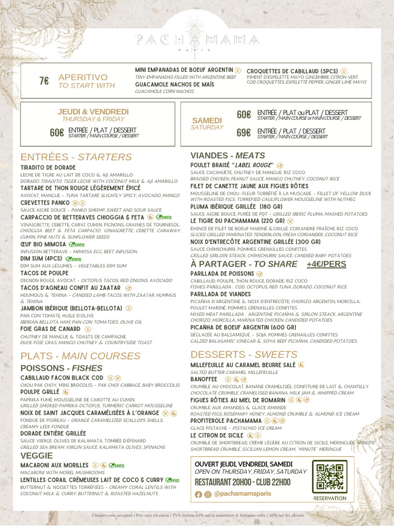 Menu Gastronomique Pachamama | PDF | sauce | Cuisine