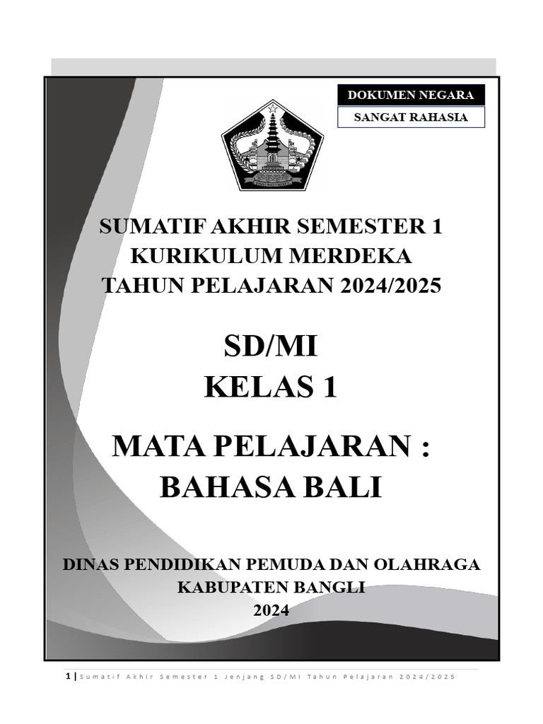 Format Lembar Soal Kurmer Kelas 1 bahasa bali | PDF