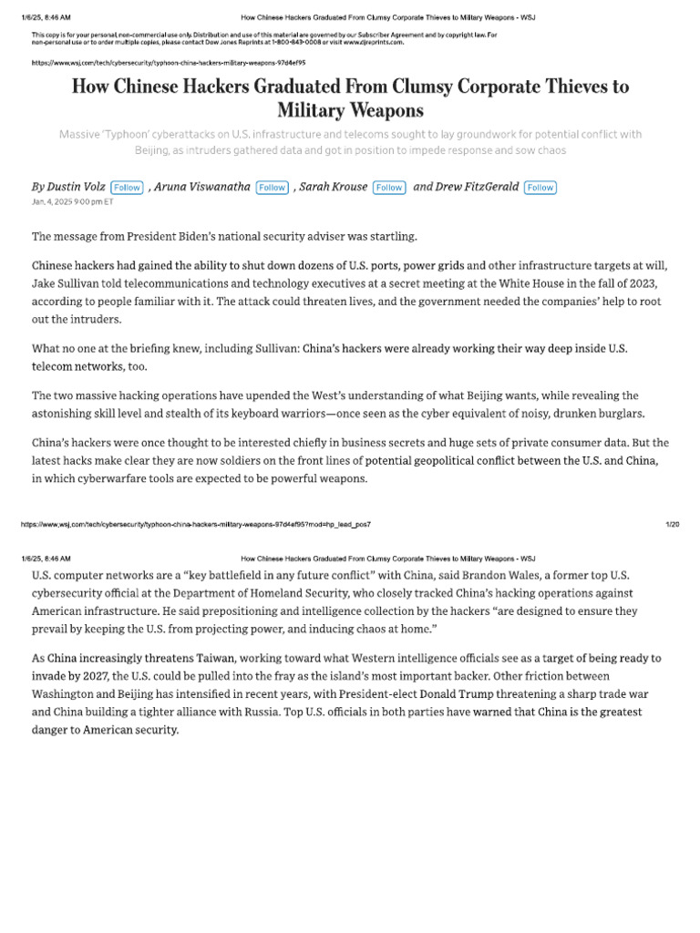 Chinese Cyber Attack US - Jan-26 | PDF