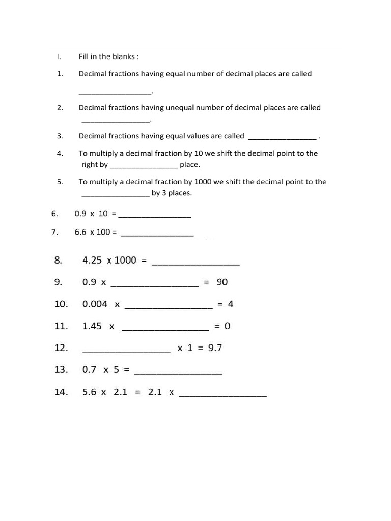 Decimals - Grade 5 PS | PDF