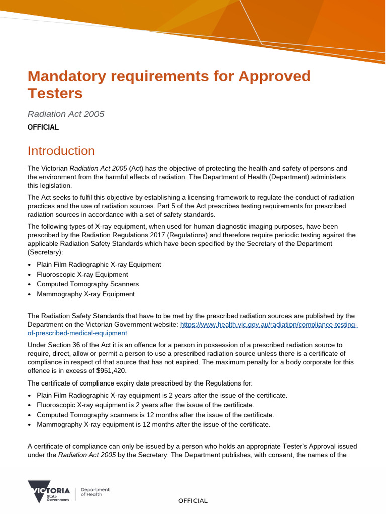 Mandatory Requirements For Approved Testers | PDF | Ct Scan | Radiography