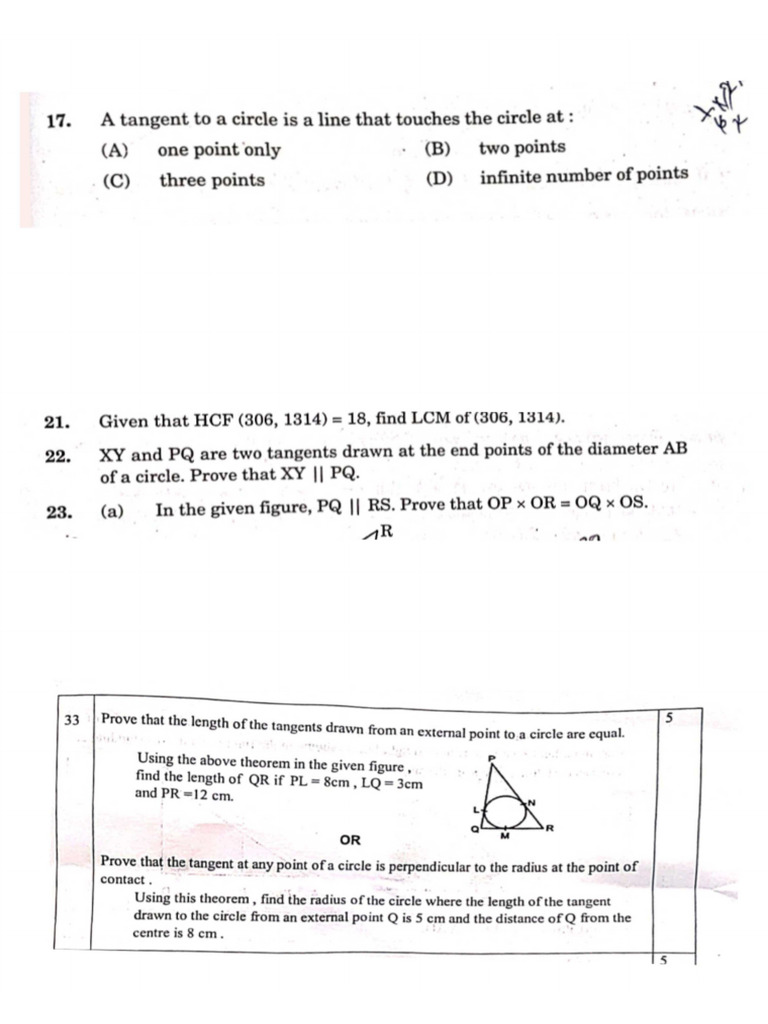 Board Questions (2023-24) Circle And Area Related To Circle. | PDF