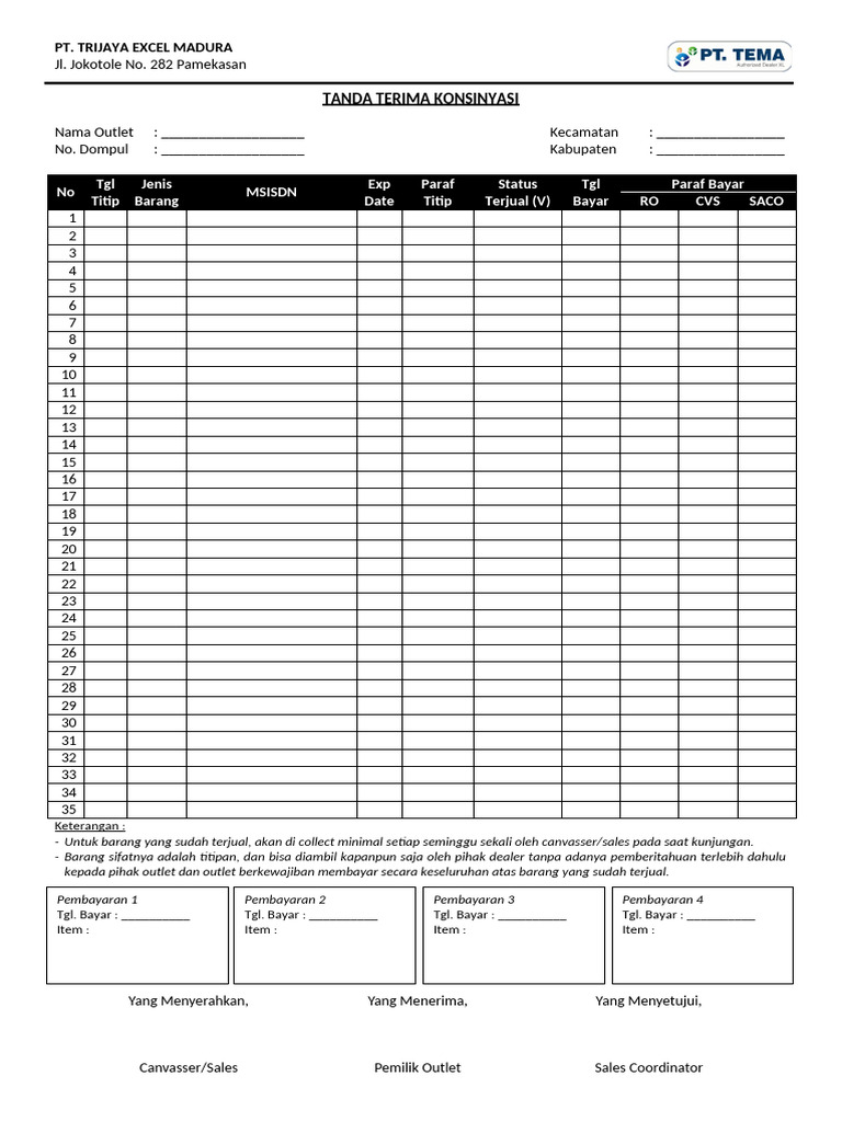 Tanda Terima Konsinyasi PT Trijaya Excel | PDF