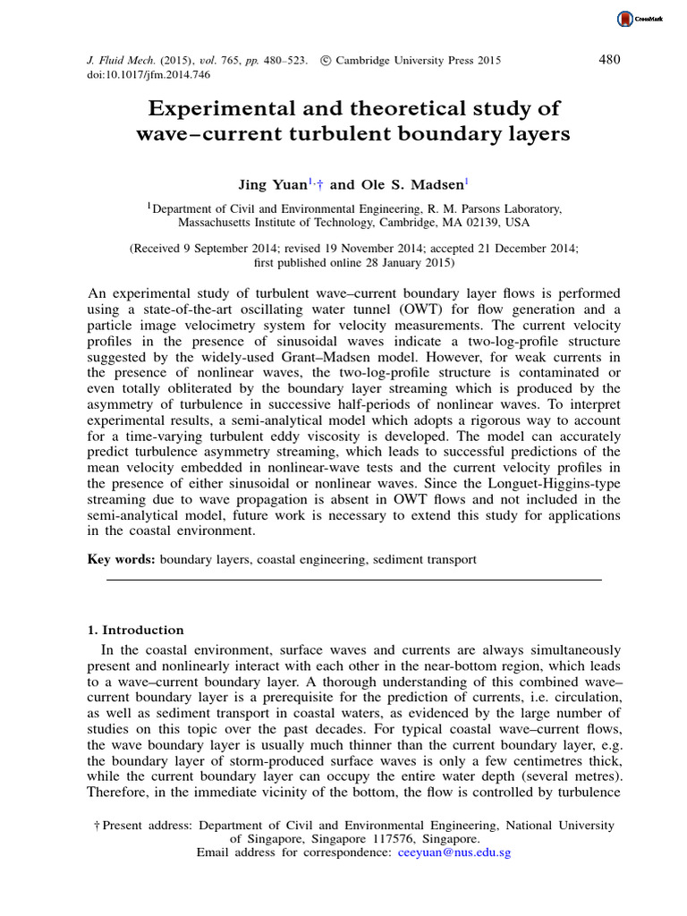 Experimental and Theoretical Study of Wave-Current Turbulent Boundary ...