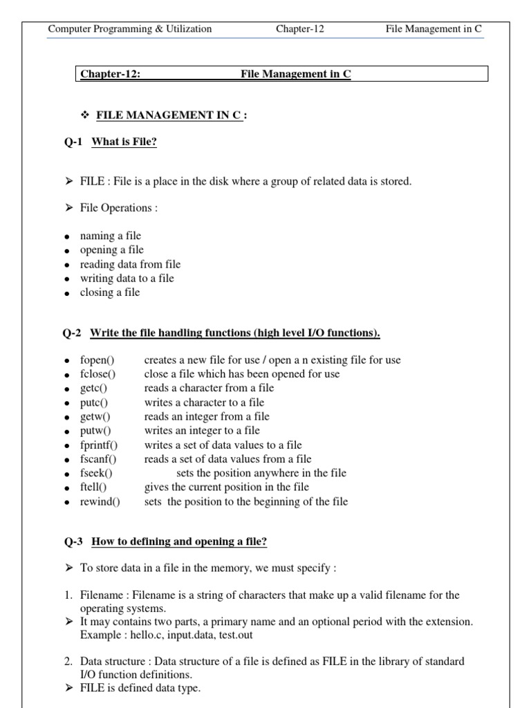 Chapter-12: File Management in C | PDF | Computer File | C (Programming Language)