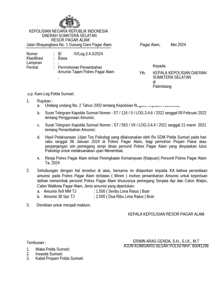Surat Permohonan Amunisi | PDF