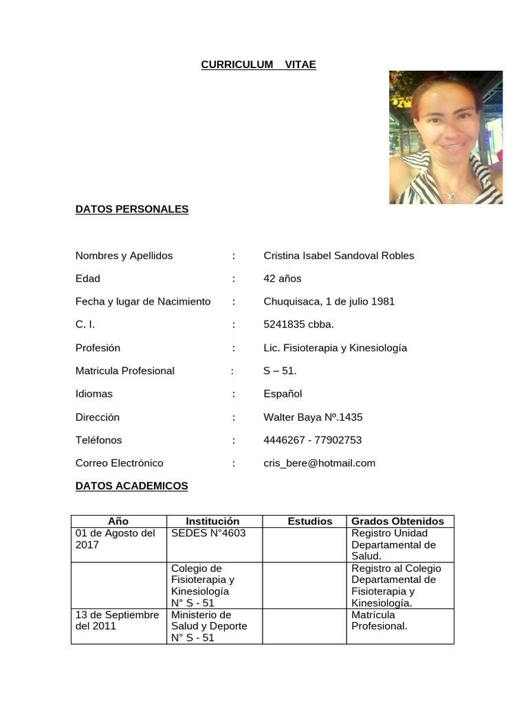 Curriculum Vitae Cris (2) Modificado-1 | PDF | Terapia física