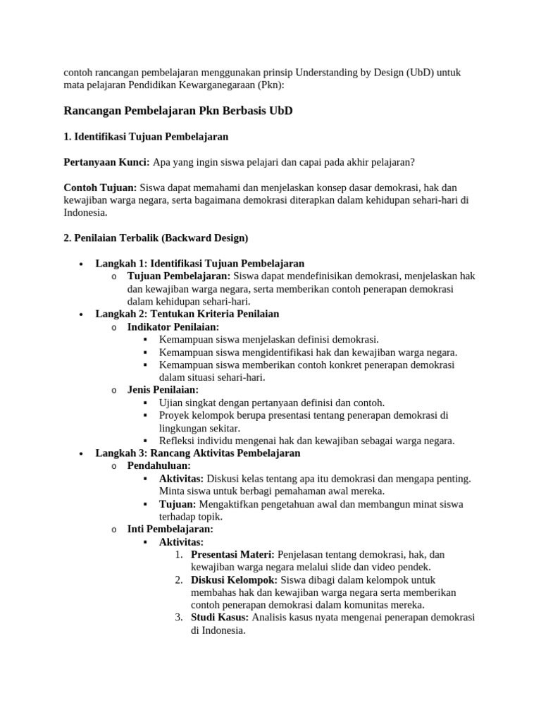 Contoh Rancangan Pembelajaran Menggunakan Prinsip Understanding by Design | PDF
