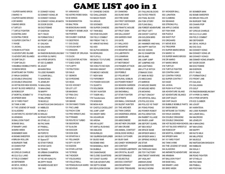 Game List 400 in 1 | PDF