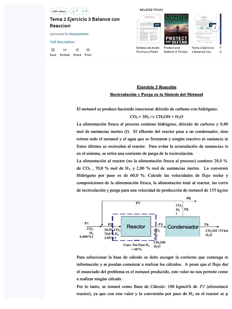 pdf-tema-2-ejercicio-3-balance-con-reaccion_compress | PDF | Industria química | Gases industriales