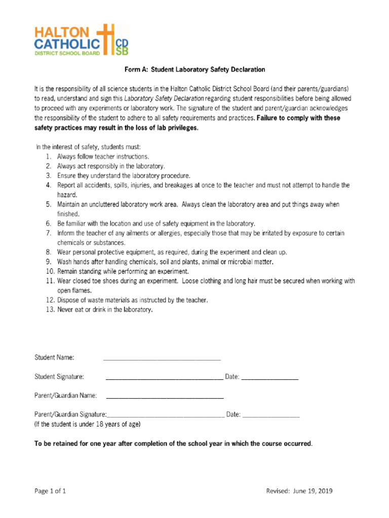 Student Lab Safety Agreement | PDF