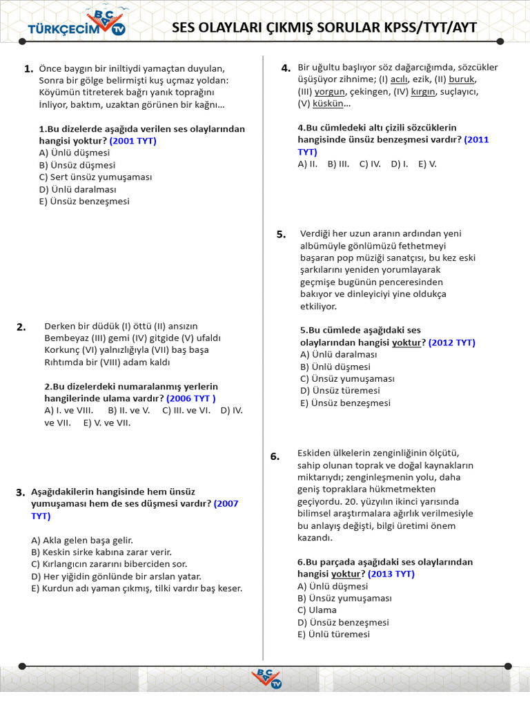 Ses Olaylari KPSS Tyt Meb PDF | PDF