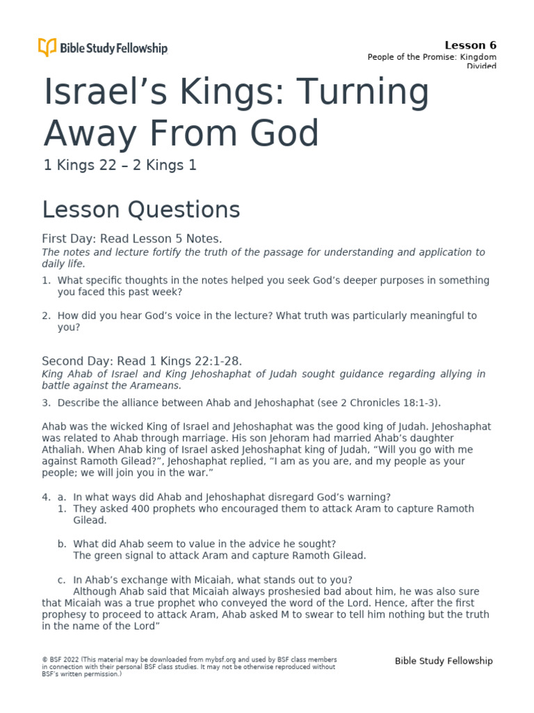 Lesson 6.doc | PDF | Books Of Kings | Elijah