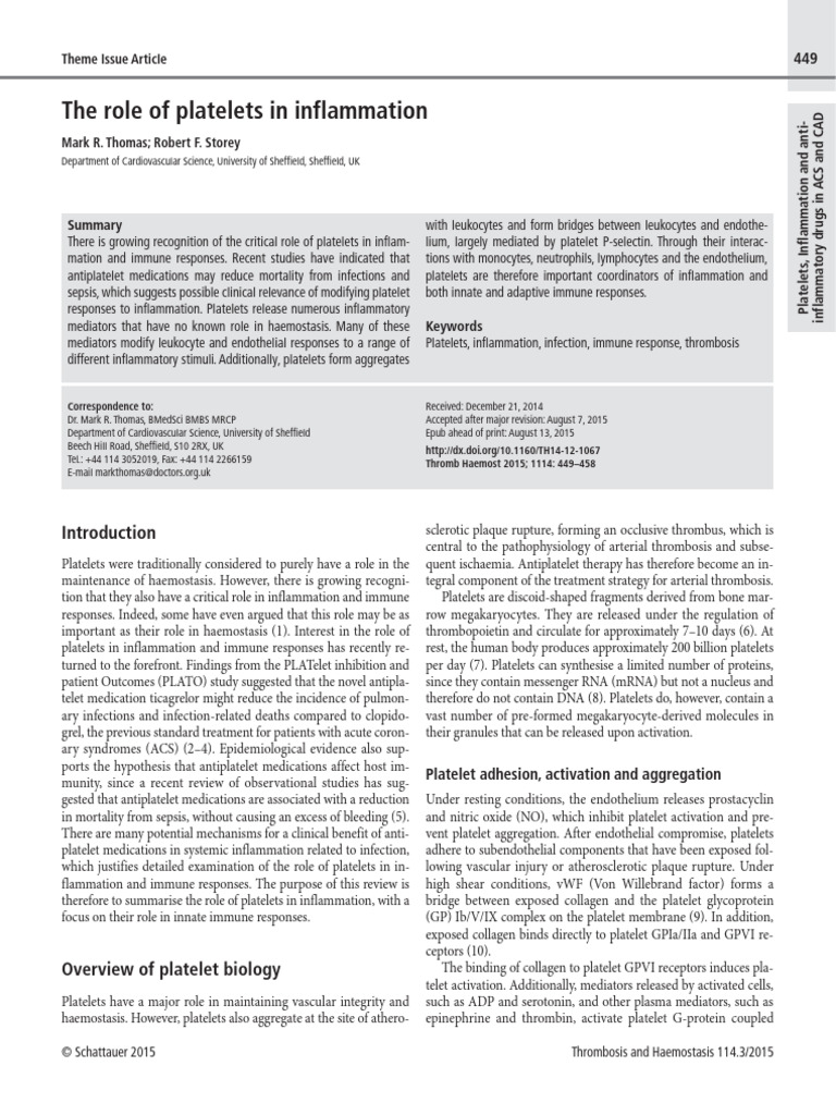 The Role of Platelets in Inflammation | PDF | Platelet | Interleukin 8