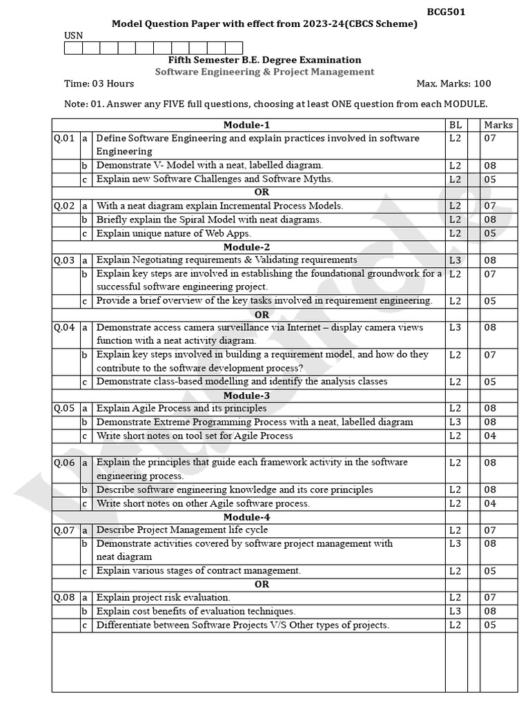 BCS501 Model Set 2 Paper | PDF | Project Management | Agile Software Development