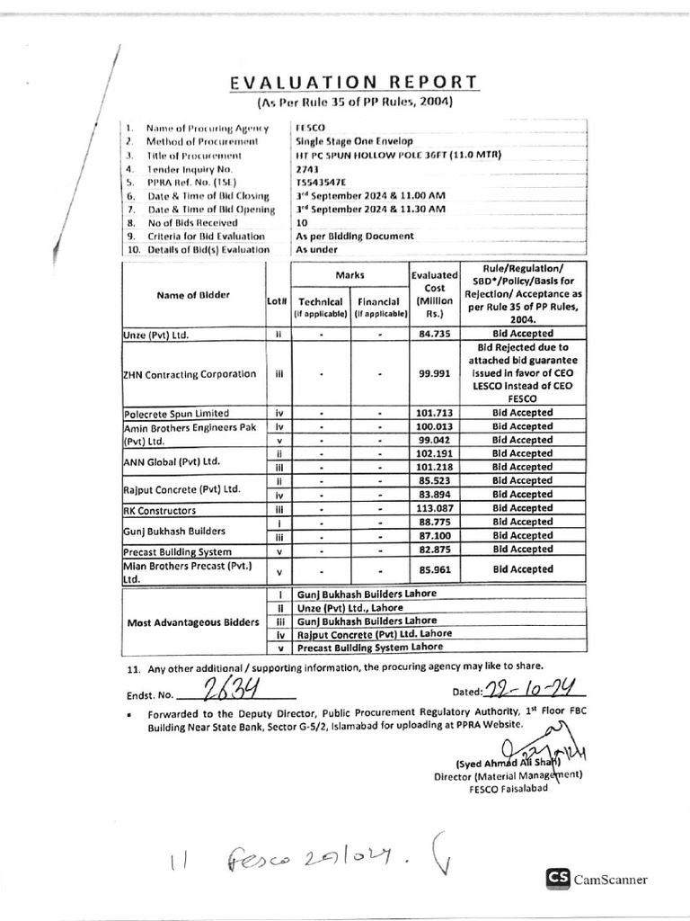 Bid Evaluation Report Summary | PDF
