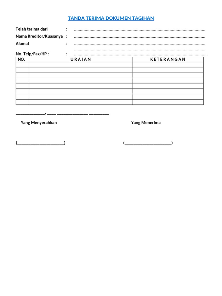 Form Tanda Terima Dokumen Tagihan | PDF