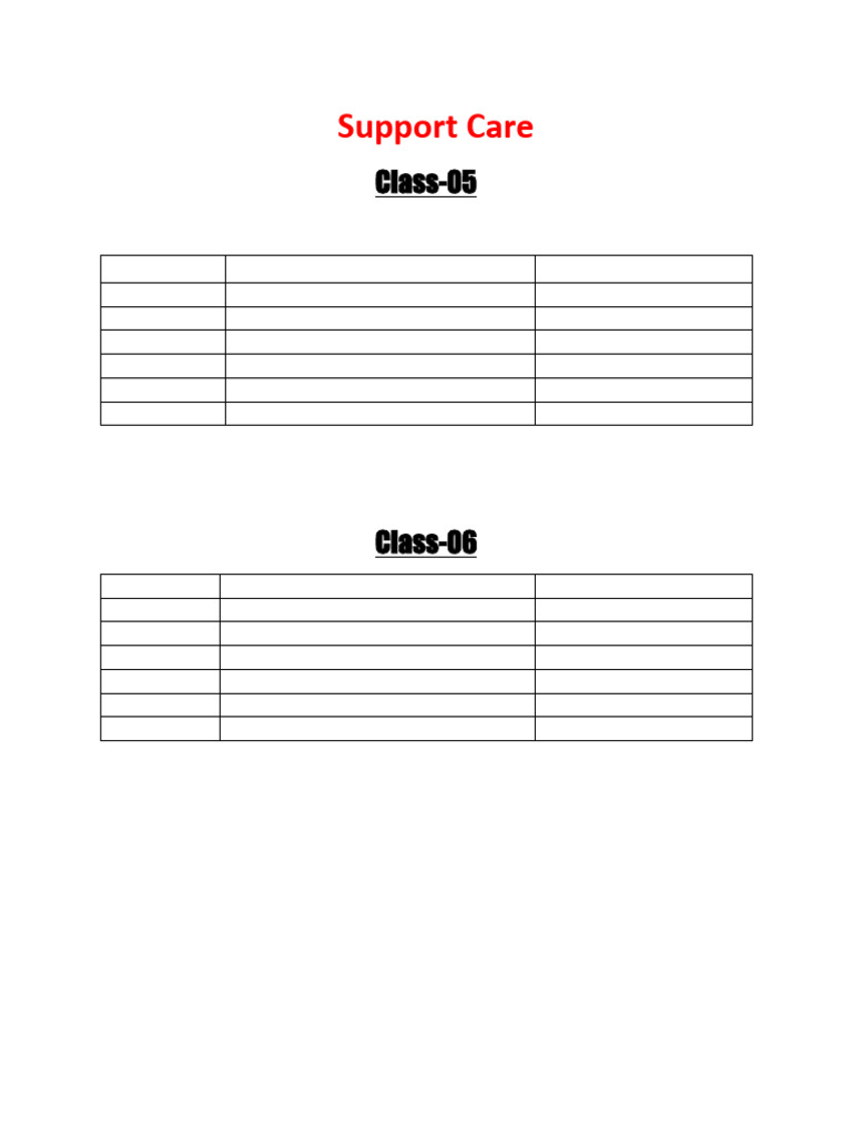 Support Care Class Schedule | PDF