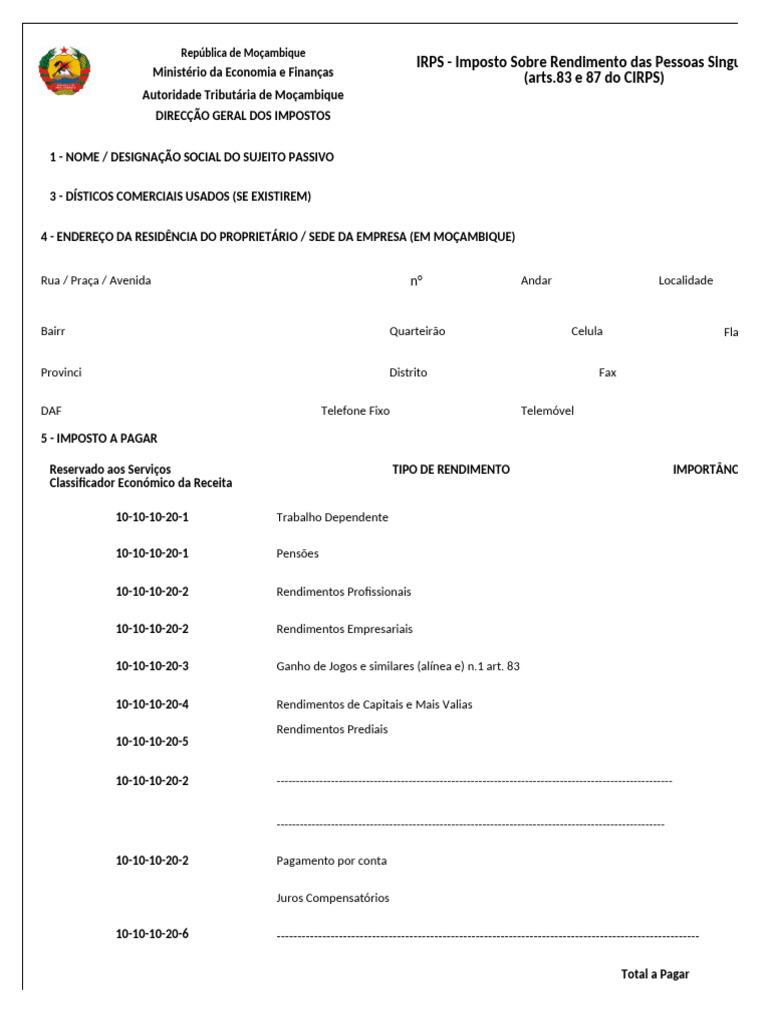 Modelo 19 IRPS | PDF | Impostos | Economias