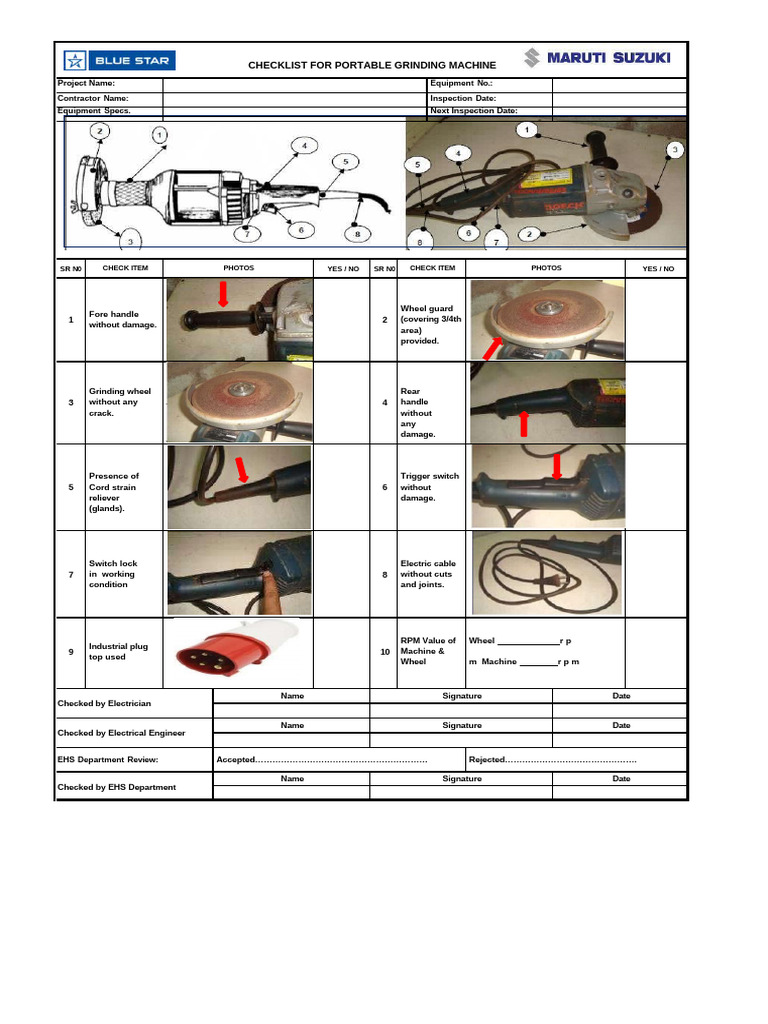 Portable Grinding Machine Checklist | PDF | Automotive Industry | Cars ...
