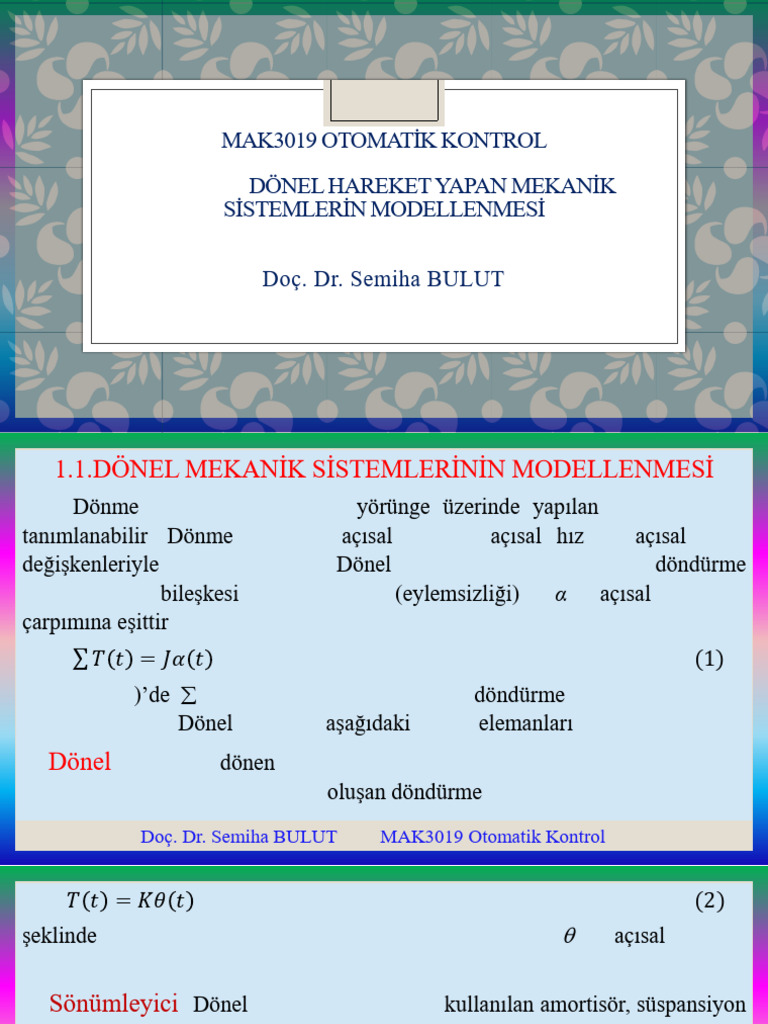 Hafta 9 Dönel Mekanik Sistemlerin Modellenmesi | PDF