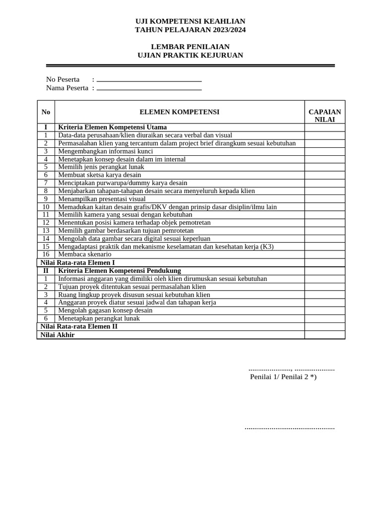 Lembar Penilaian Ukk | PDF