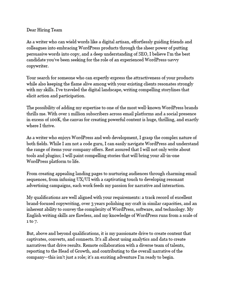 Copywriting Cover Sales Letter | PDF | Word Press | Copywriting