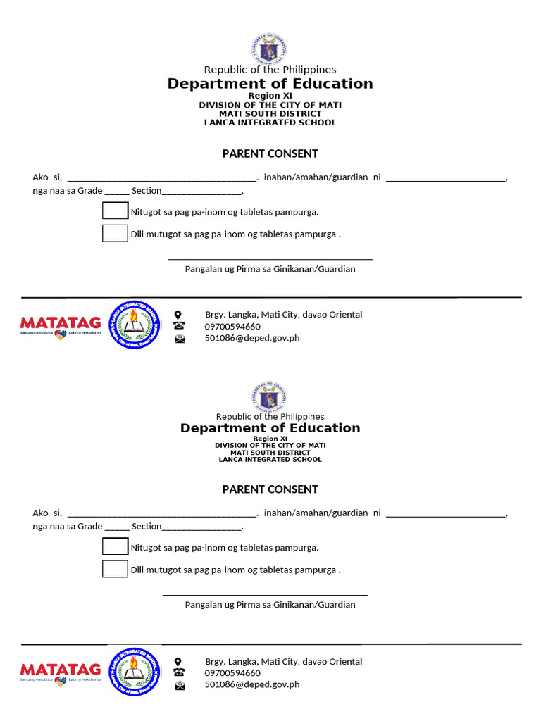 Parent Consent Deworming 1 | PDF