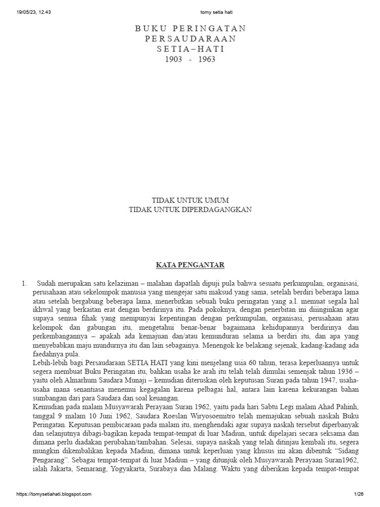 Sejarah SH - Buku Peringatan PSH | PDF