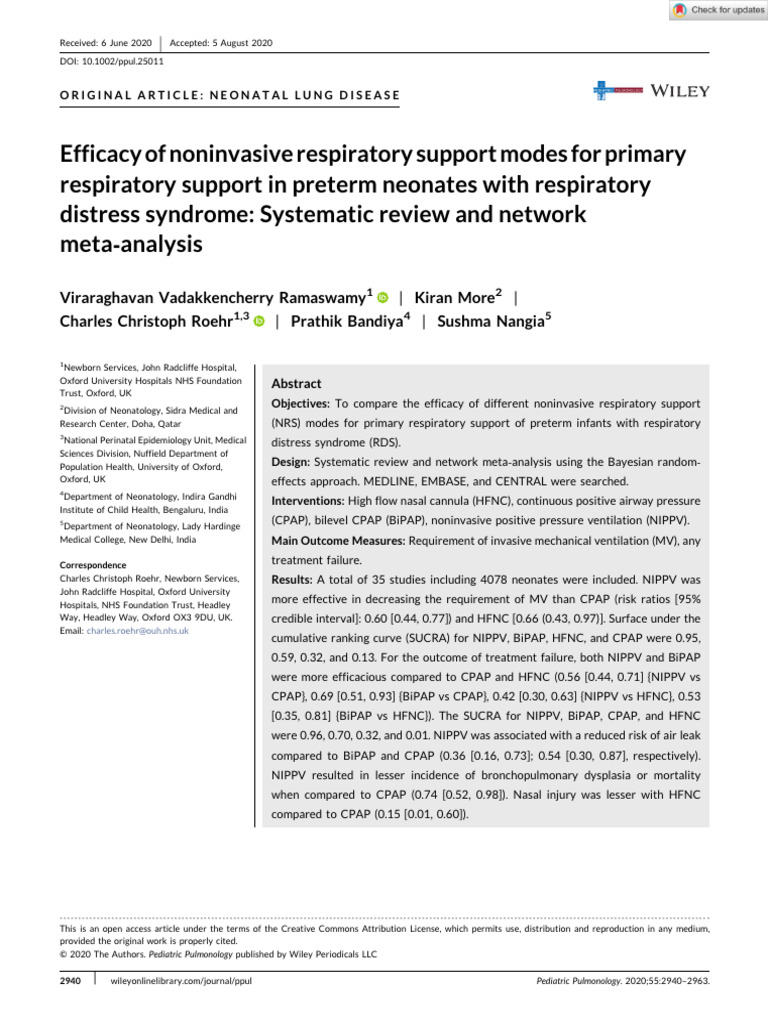 Pediatric Pulmonology - 2020 - Ramaswamy - Efficacy of Noninvasive ...