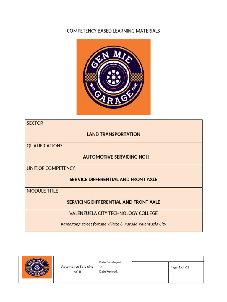 GenesisRomano at 3A CBLM Revised 3 | PDF | Axle | Manual Transmission