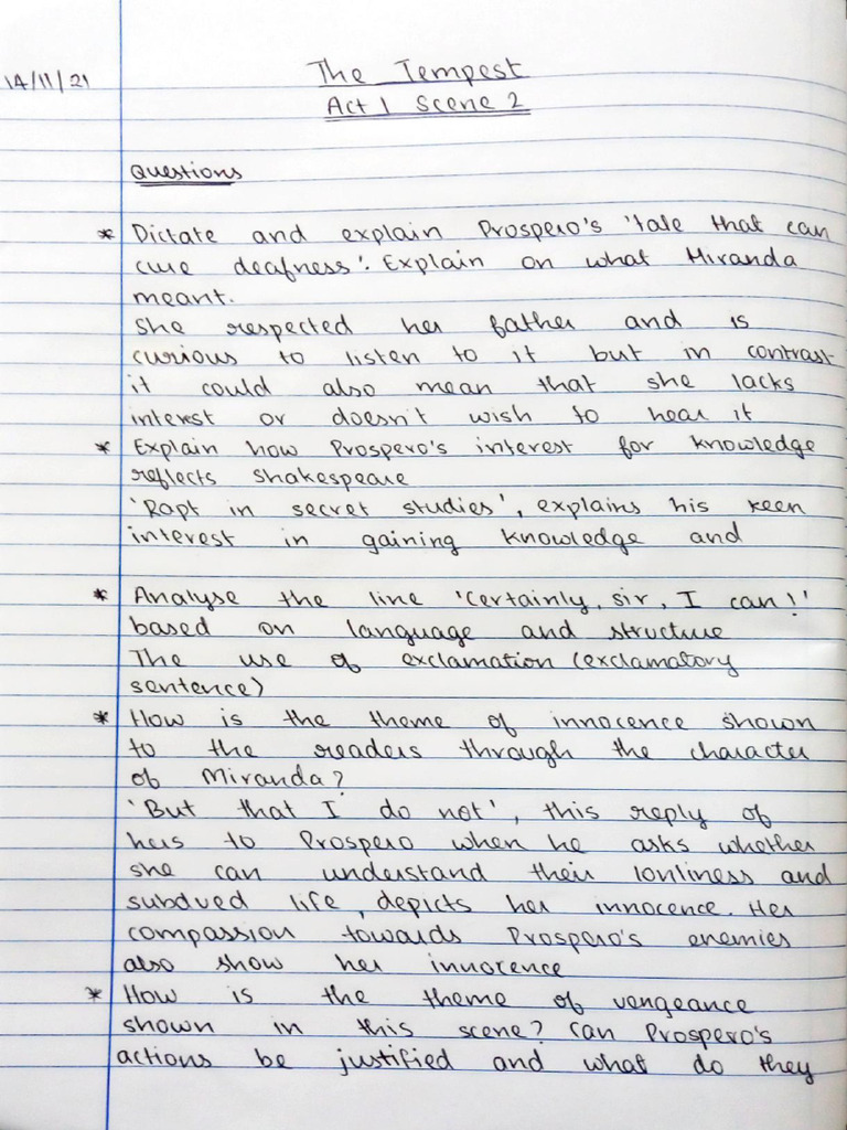 Tempest Act 1 Scene 2 Notes | PDF