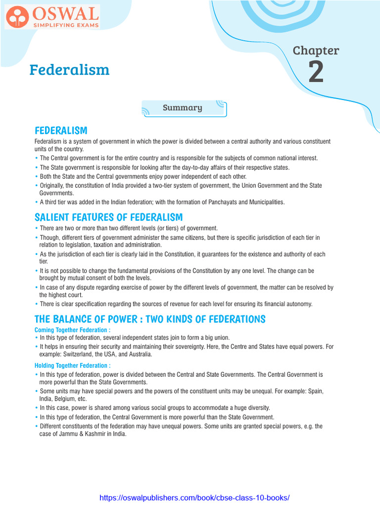 NCERT Solutions For Class 10 Political Science Chapter 2 Federalism ...