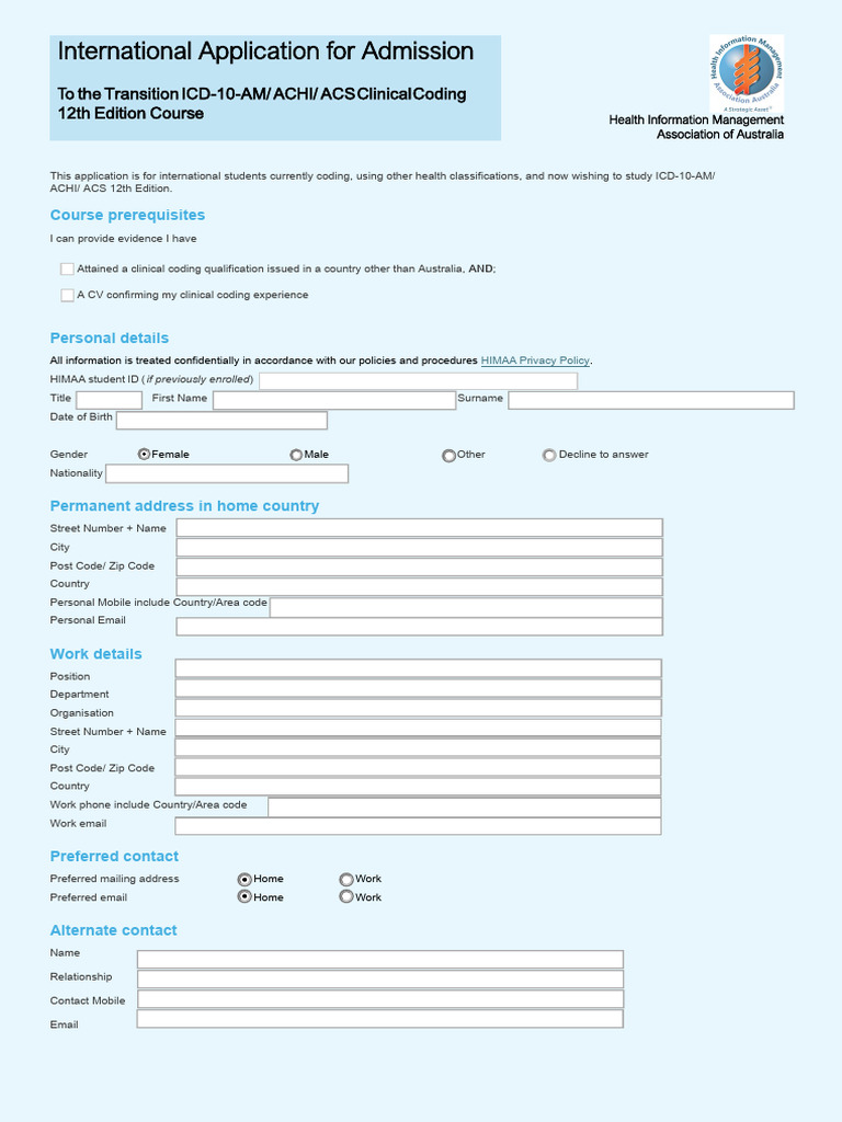 MASTER International Transition ICD-10-AM_ACHI_ACS application form ...