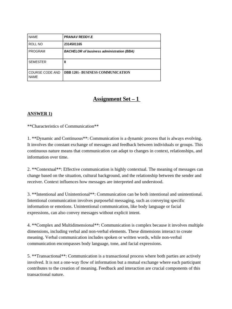 Assignment DBB1201 BBA 2 Set 1 and 2 April 2024-2 | PDF | Communication | Nonverbal Communication