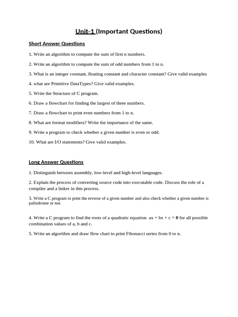 PPS Mid-1 Important Questions | PDF | Computer Program | Programming