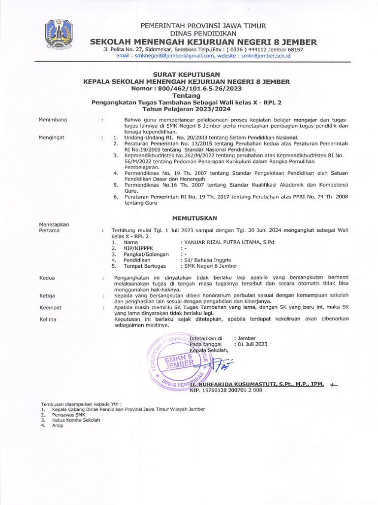 SK Wali Kelas X RPL 2 | PDF
