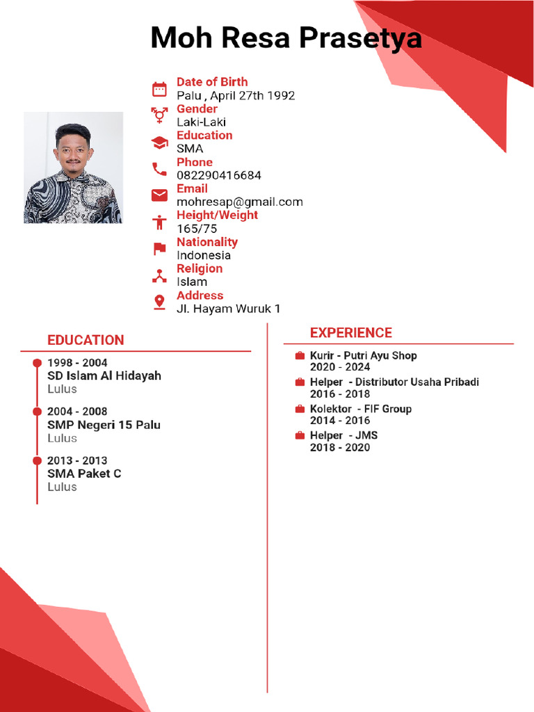 CV Terbaru Moh Resa Prasetya | PDF