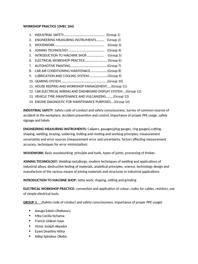 Workshop Practice 1 (Mec 104) Edited Version 2 | PDF | Machines | Mechanical Engineering