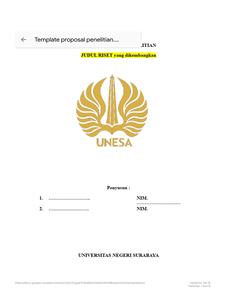 Proposal Riset MBKM Universitas Negeri Surabaya | PDF