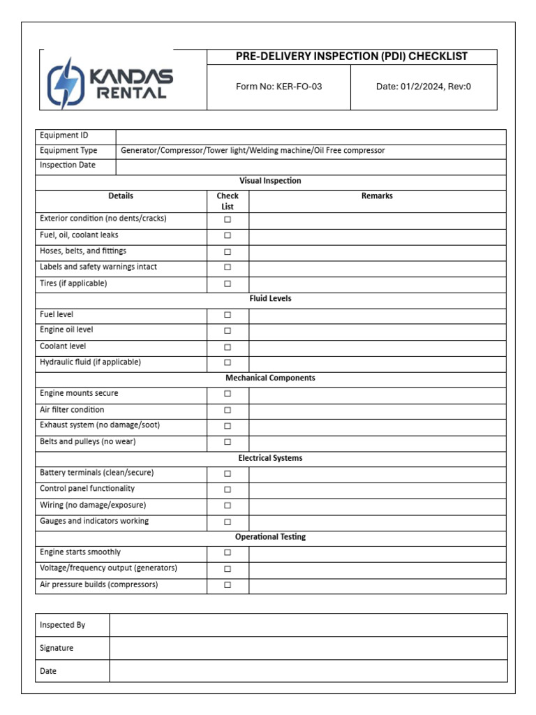 6, PDI Checklist | PDF