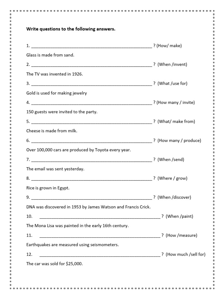 Write Questions To The Following Answers | PDF
