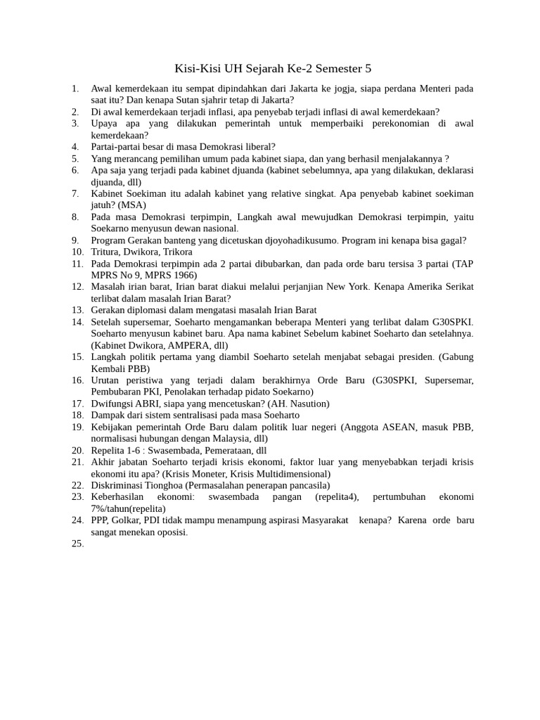 Kisi-Kisi UH Sejarah | PDF