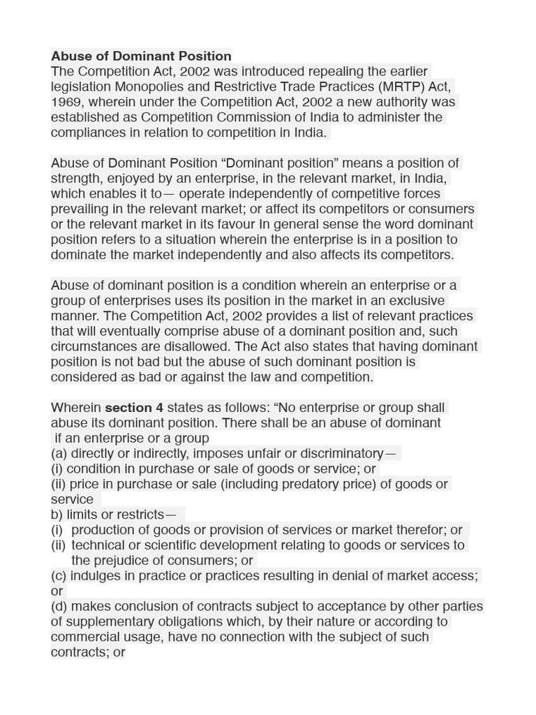 abuse of dominant position | PDF | Business Economics | Justice