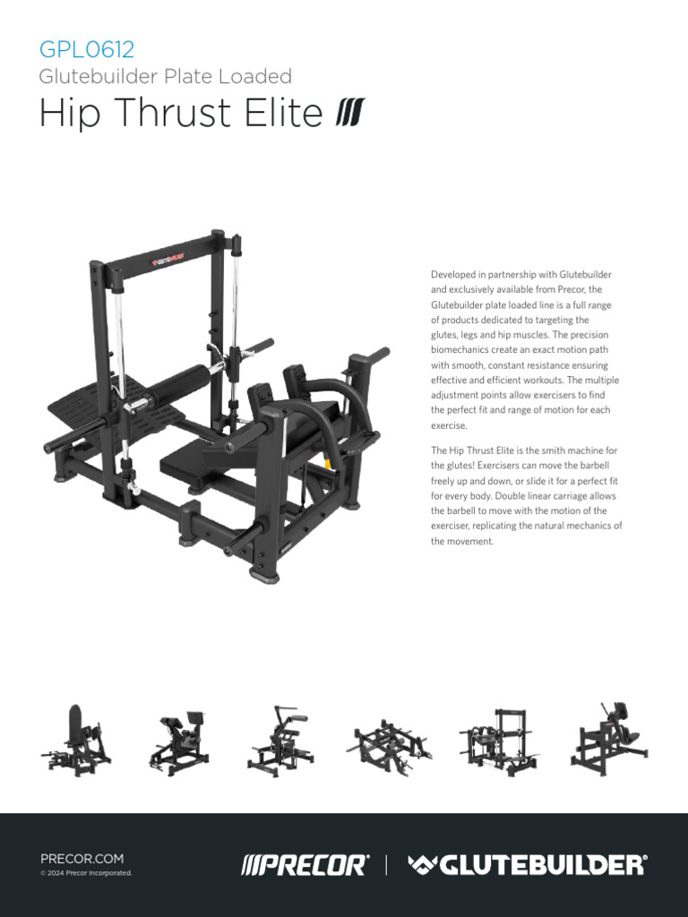 Precor GluteBuilder GPL0612 Hip Thrust Elite Sales Sheet | PDF | Hip | Mechanical Engineering
